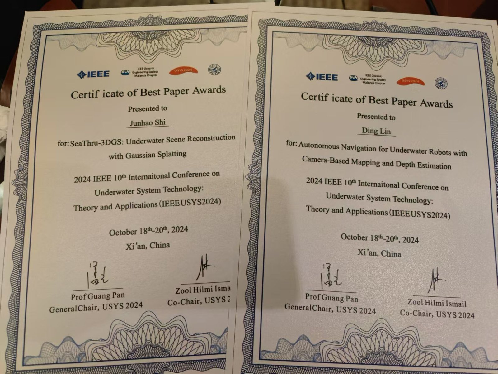 Congratulations to Master Student Ding Lin and Undergraduate Junhao Shi for Winning Two Best ...